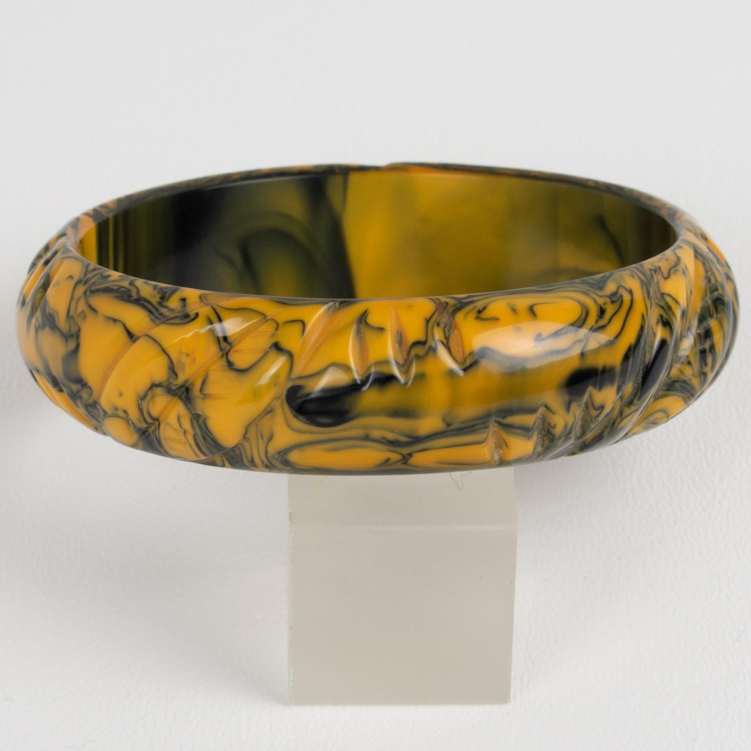 Bakelite Bracelet Carved Bangle Black Mississippi Mud Marble For Sale ...