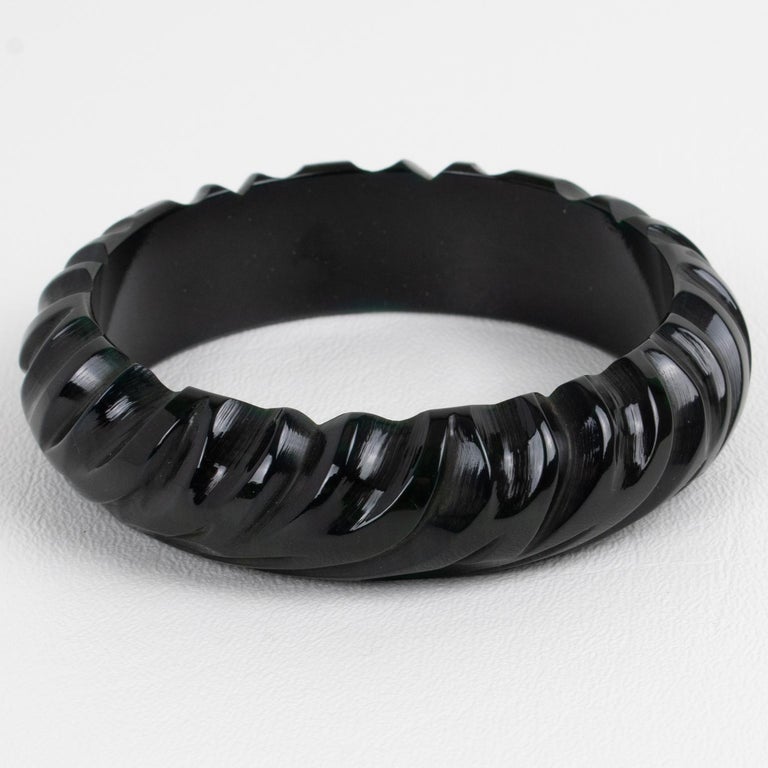 Bakelite Bracelet Carved Bangle Licorice Black For Sale at 1stDibs