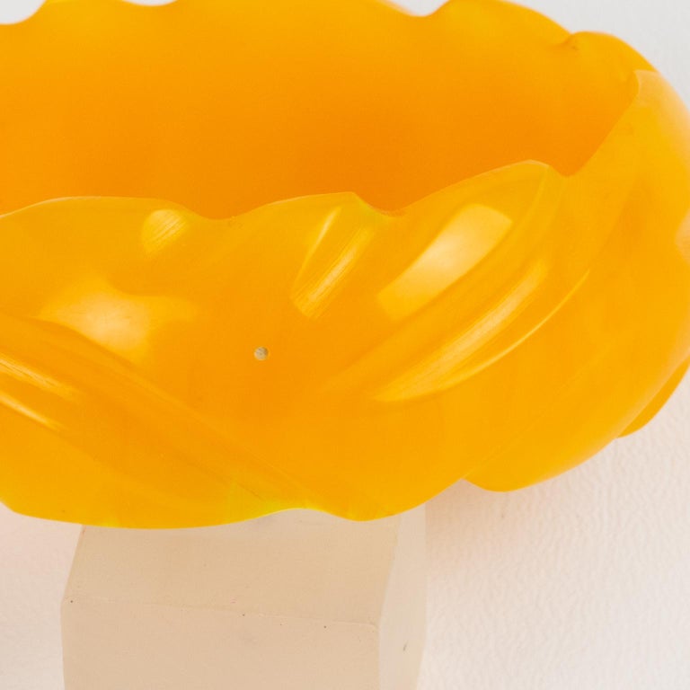 Bakelite Bracelet Carved Bangle Yellow Marigold Marble For Sale at 1stDibs