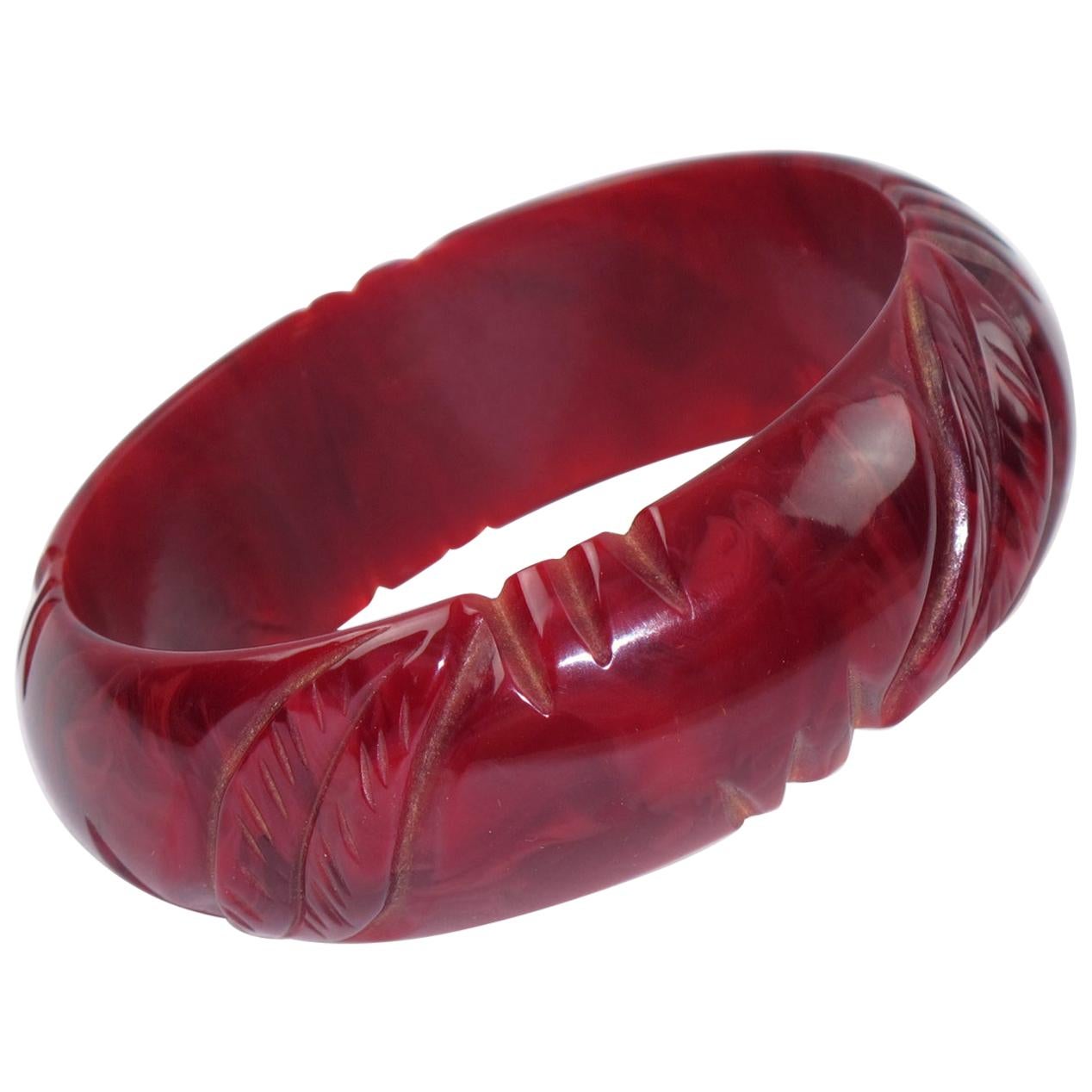 Bakelite Carved Bracelet Bangle Crimson Red at 1stDibs | carved ...