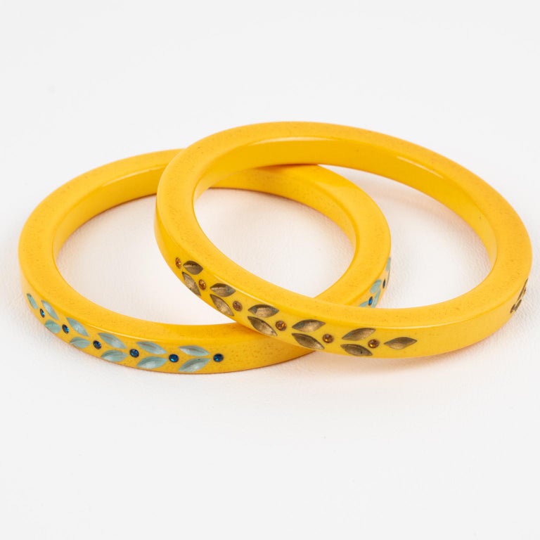 Bakelite Carved Bracelet Bangle Spacer Yellow Creamed Corn Set 2 pieces ...