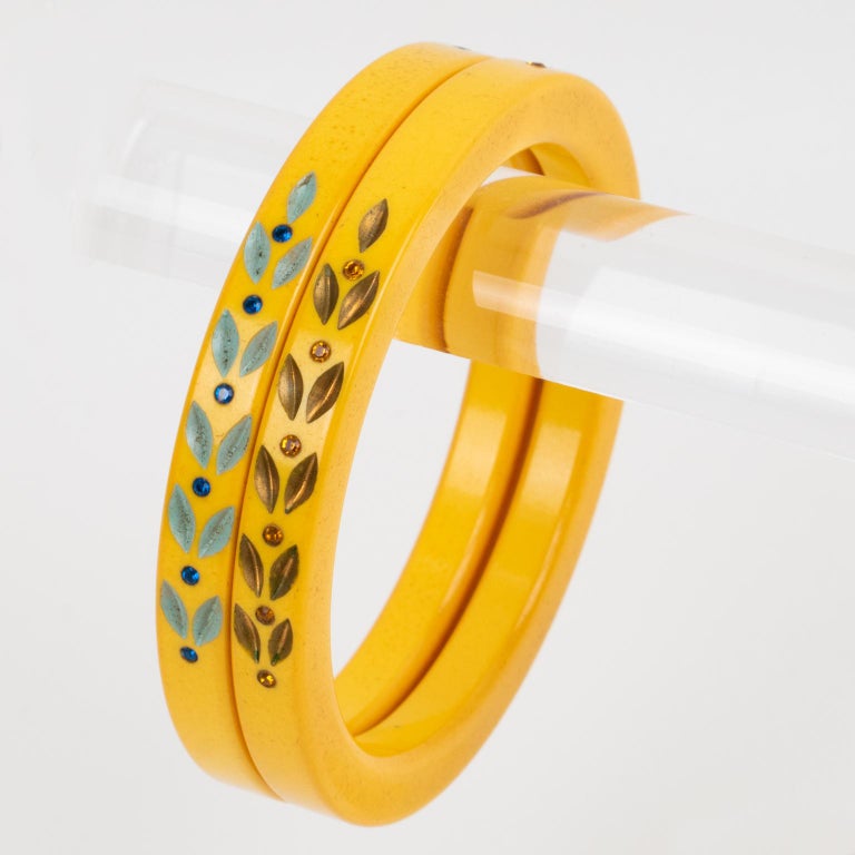 Bakelite Carved Bracelet Bangle Spacer Yellow Creamed Corn Set 2 pieces ...