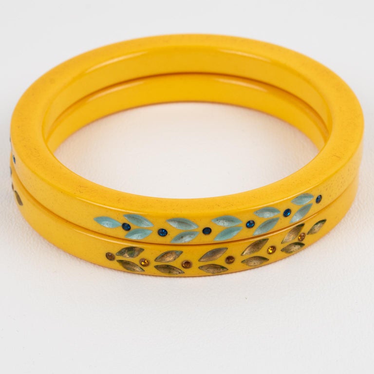 Bakelite Carved Bracelet Bangle Spacer Yellow Creamed Corn Set 2 pieces ...