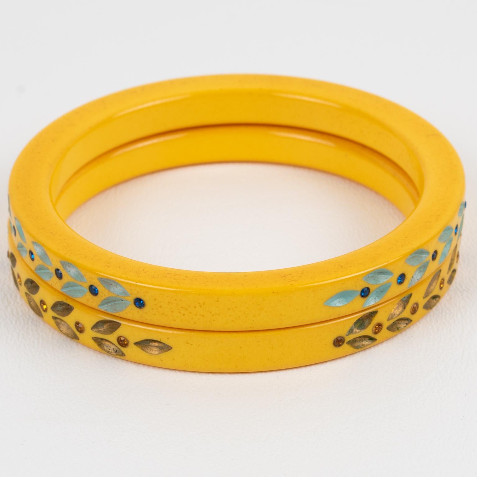 Bakelite Carved Bracelet Bangle Spacer Yellow Creamed Corn Set 2 pieces ...