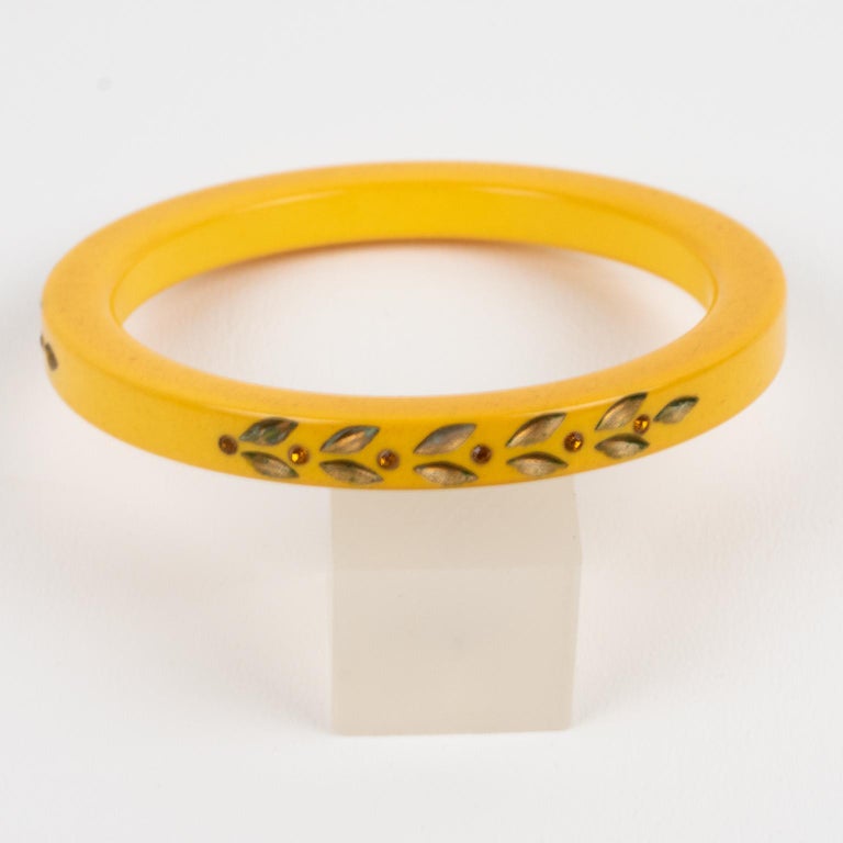 Bakelite Carved Bracelet Bangle Spacer Yellow Creamed Corn Set 2 pieces ...
