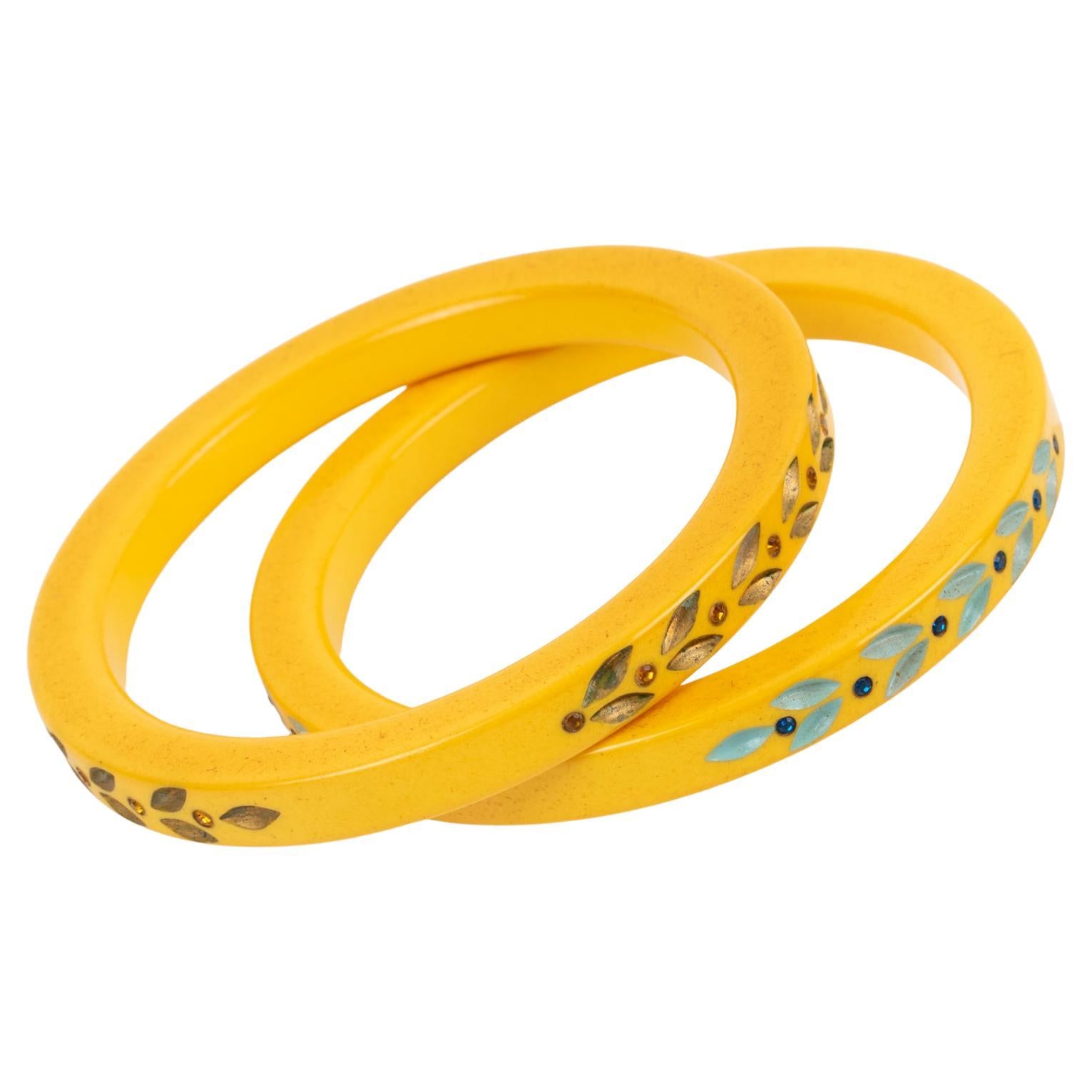 Bakelite Carved Bracelet Bangle Spacer Yellow Creamed Corn Set 2 pieces ...