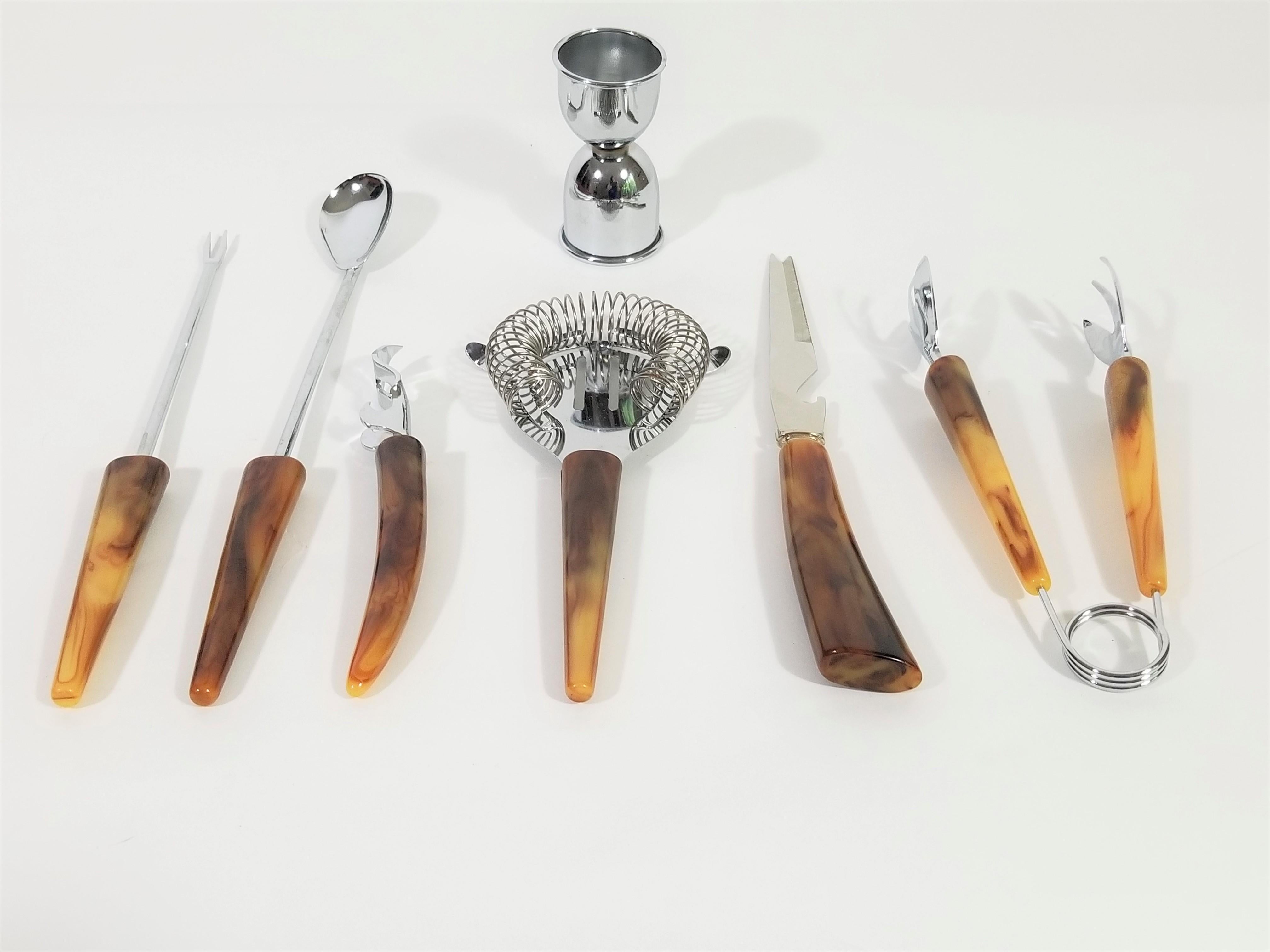 Bakelite Midcentury Bar Set 7 Piece Unused in Box at 1stDibs