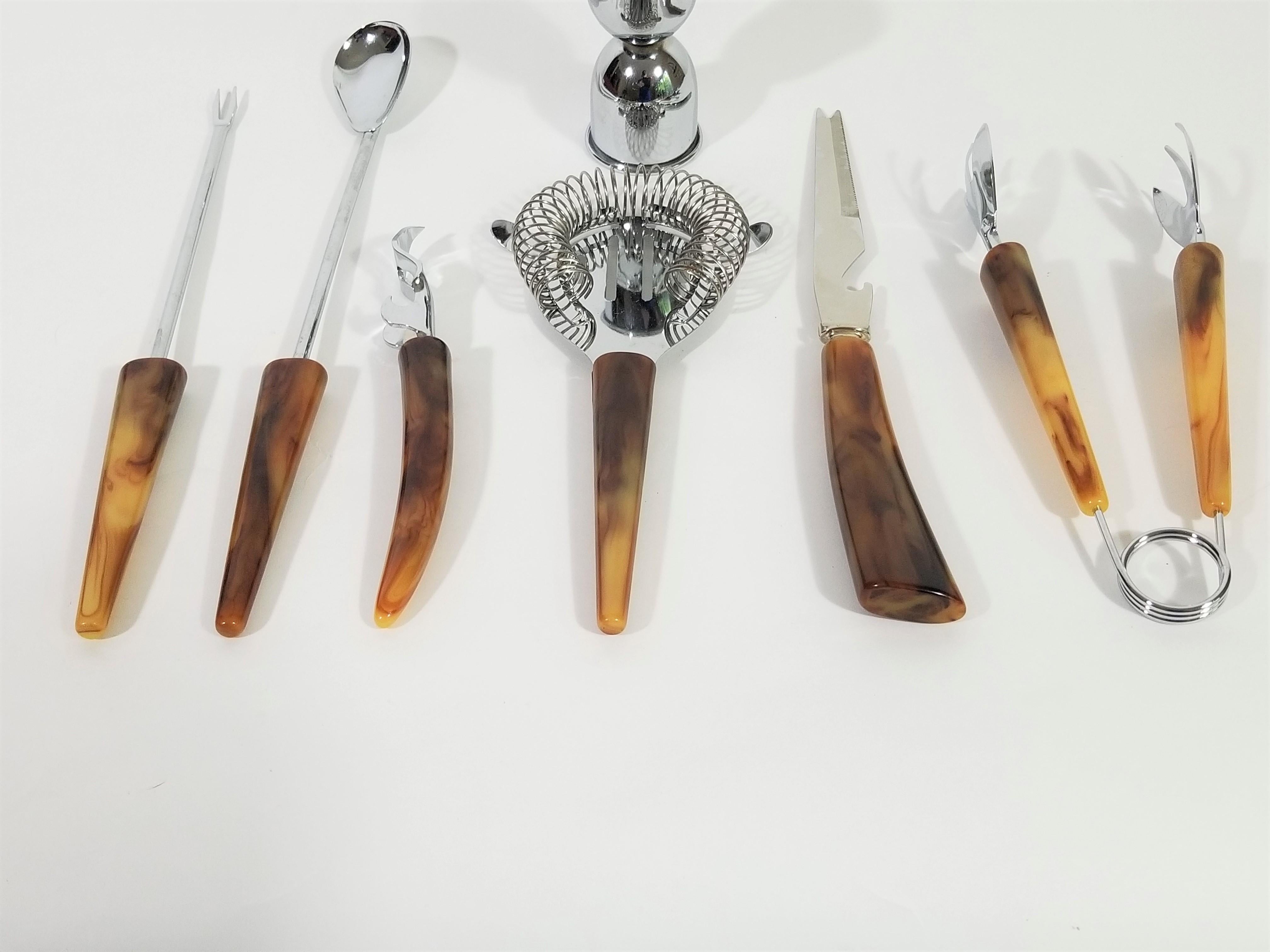 Bakelite Midcentury Bar Set 7 Piece Unused in Box at 1stDibs