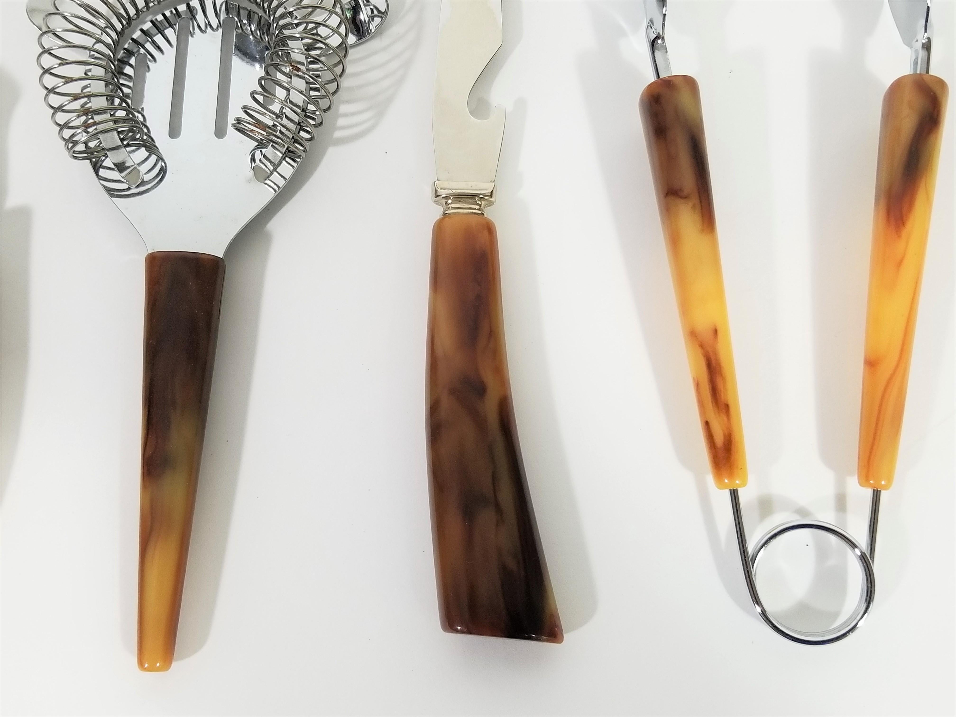 Bakelite Midcentury Bar Set 7 Piece Unused in Box at 1stDibs