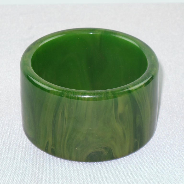 Bakelite Oversized Bracelet Bangle Green Moss Marble at 1stDibs
