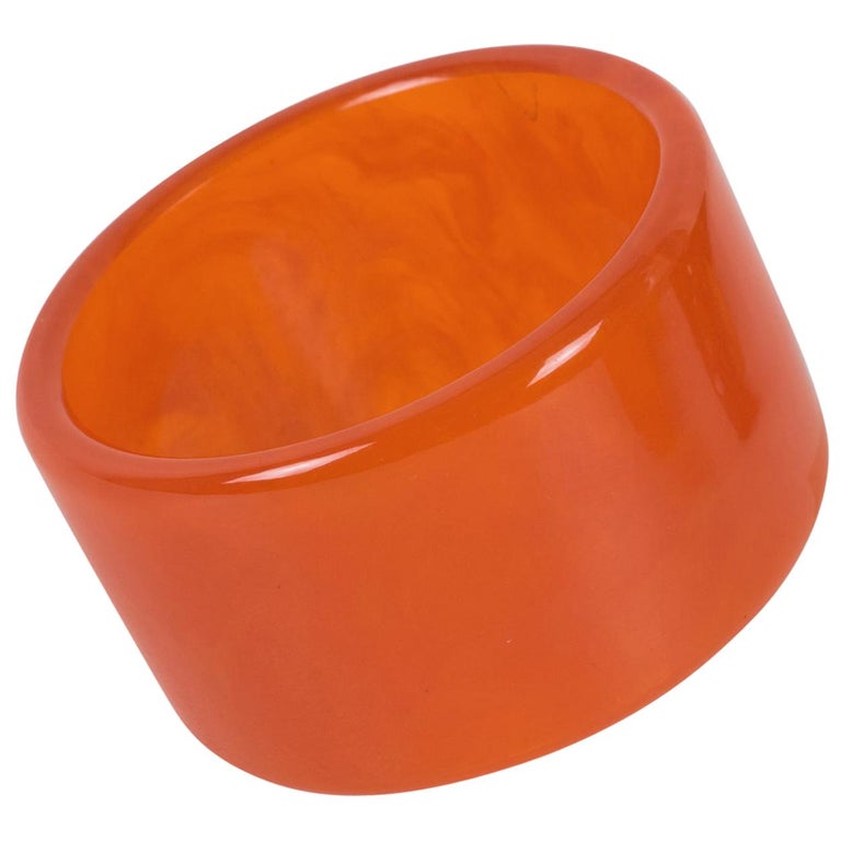 Bakelite Oversized Bracelet Bangle Neon Orange Marble at 1stDibs