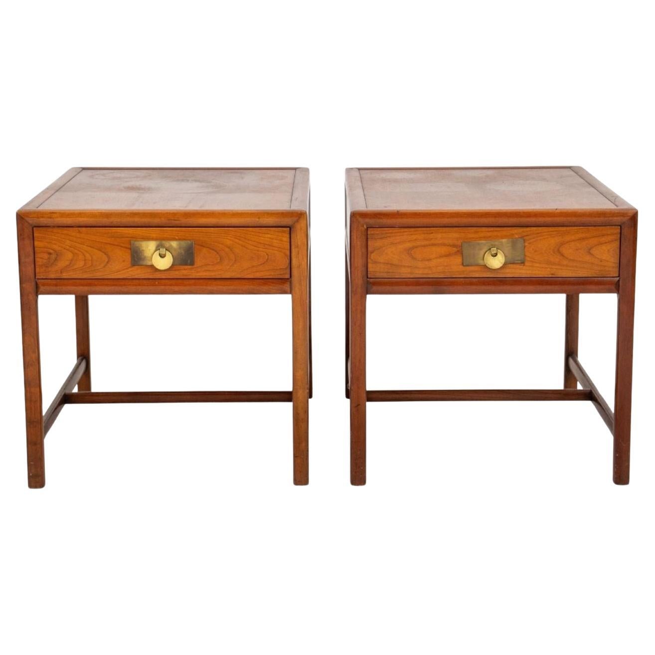 Baker Asian Modern Walnut Lamp Tables, Pair For Sale at 1stDibs
