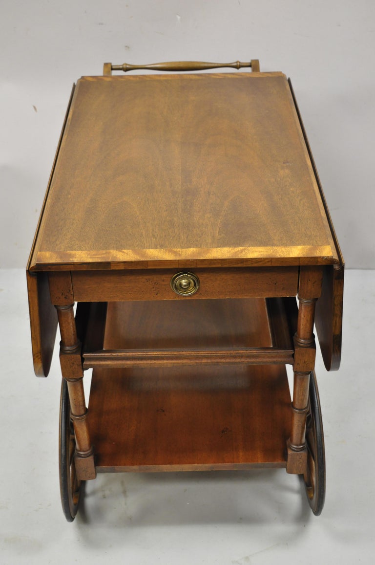 Baker Drop Leaf Mahogany Banded Inlay Tea Cart Server Cart with Glass ...