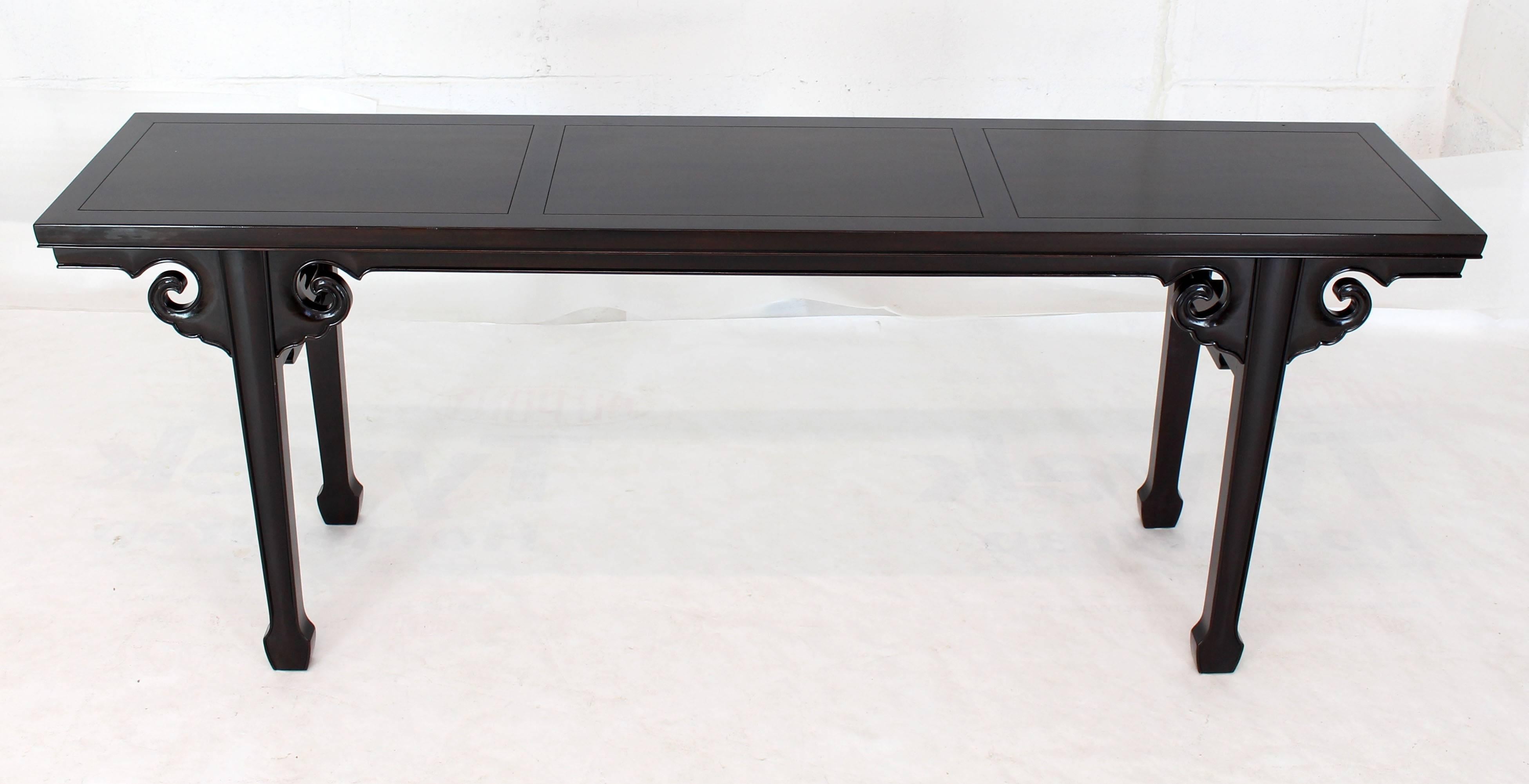 Baker Ebonized Carved Walnut Asian Motive Long Console Sofa Table at ...