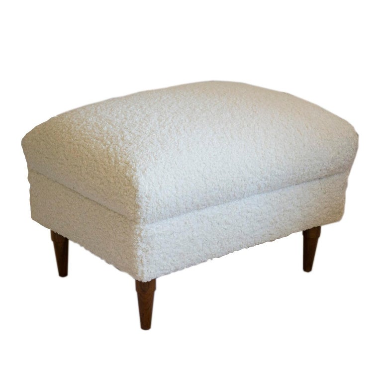 Baker-Era Demi Loaf Shearling/Boucle Foot Stool at 1stDibs