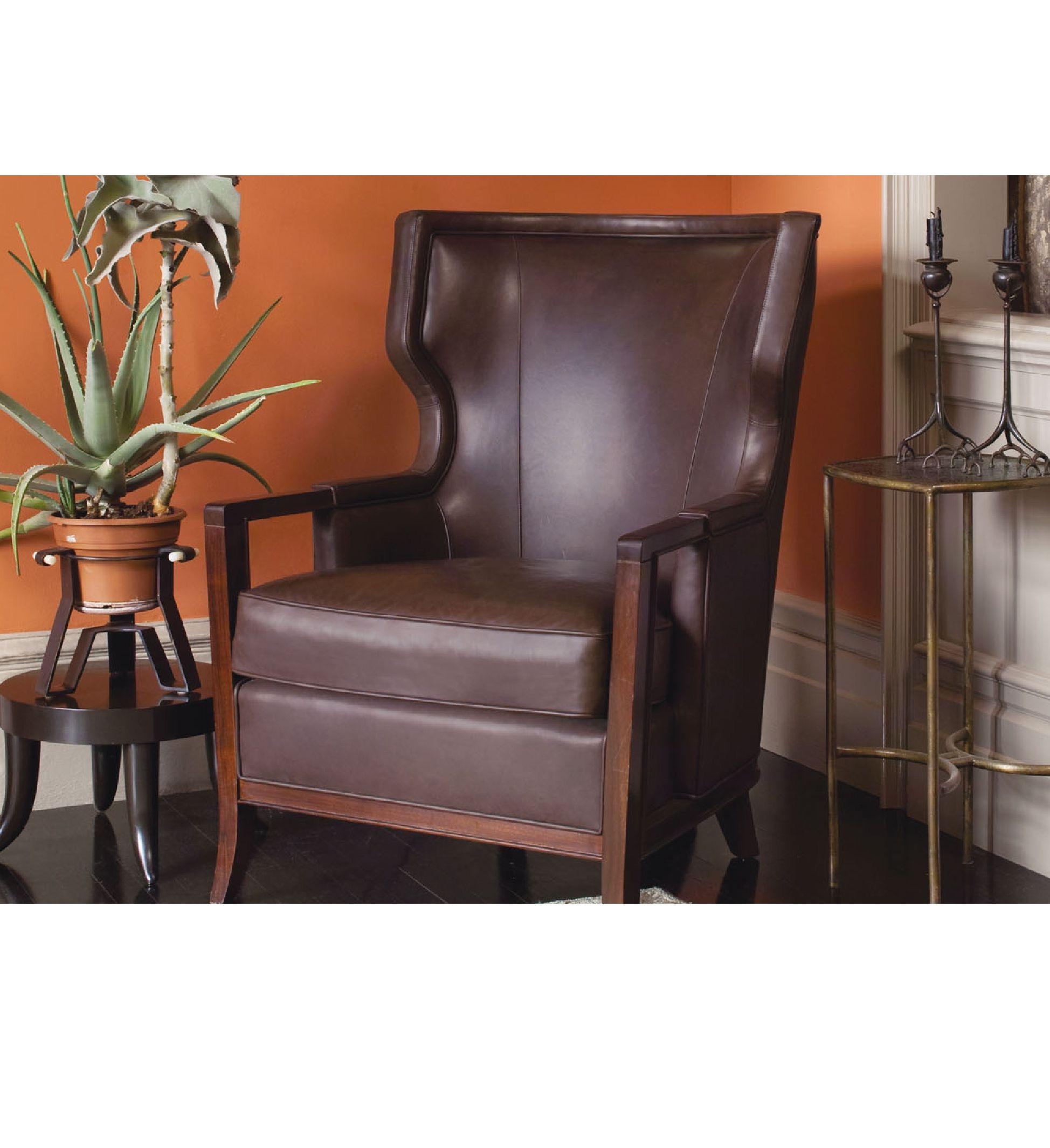 Baker Furniture Brown Leather Armchair, Transitional Lounge Chair, USA ...