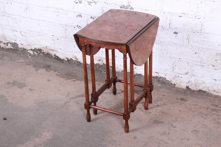 Baker Furniture Burled Walnut Gate Leg Drop Leaf Side Table at 1stDibs