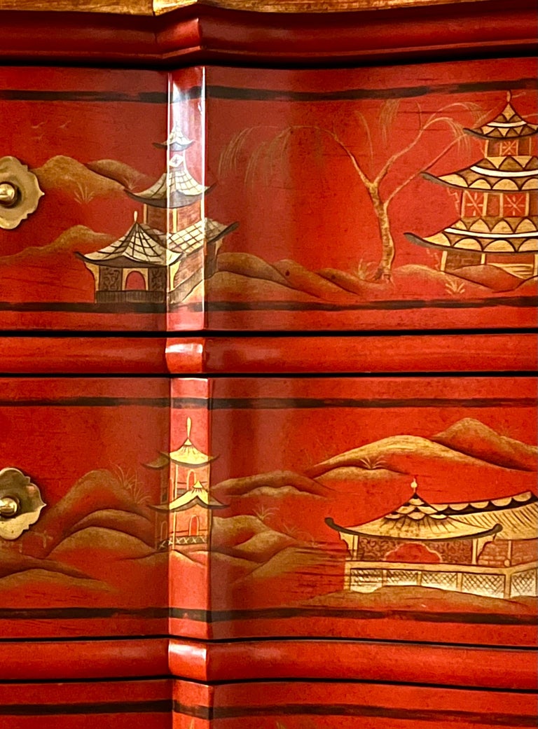 Baker Furniture Cinnabar Red Lacquer Hand-Painted Dutch Chest of ...