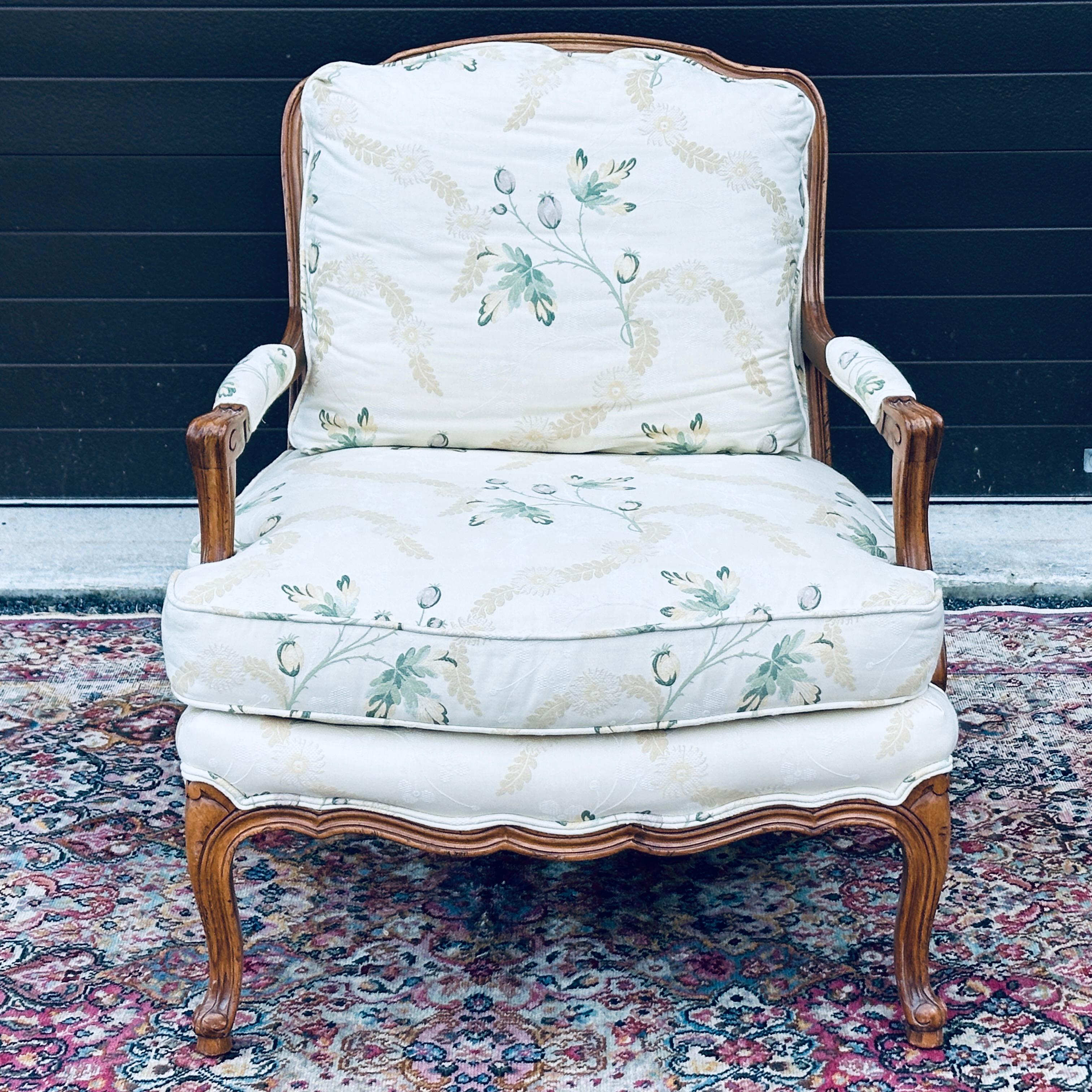 Baker Furniture Co. French Style Carved Open Arm Floral Bergere Chair ...