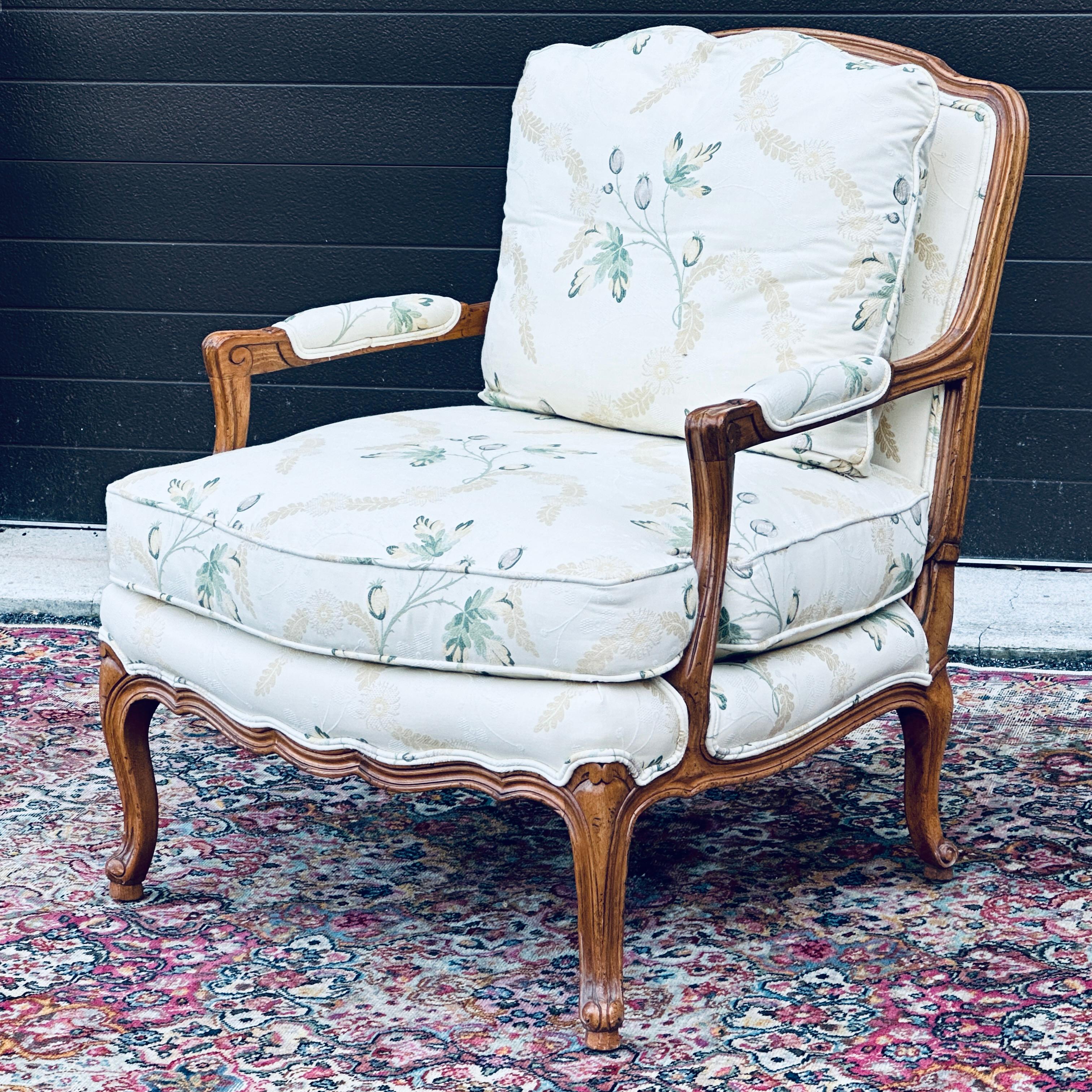Baker Furniture Co. French Style Carved Open Arm Floral Bergere Chair ...