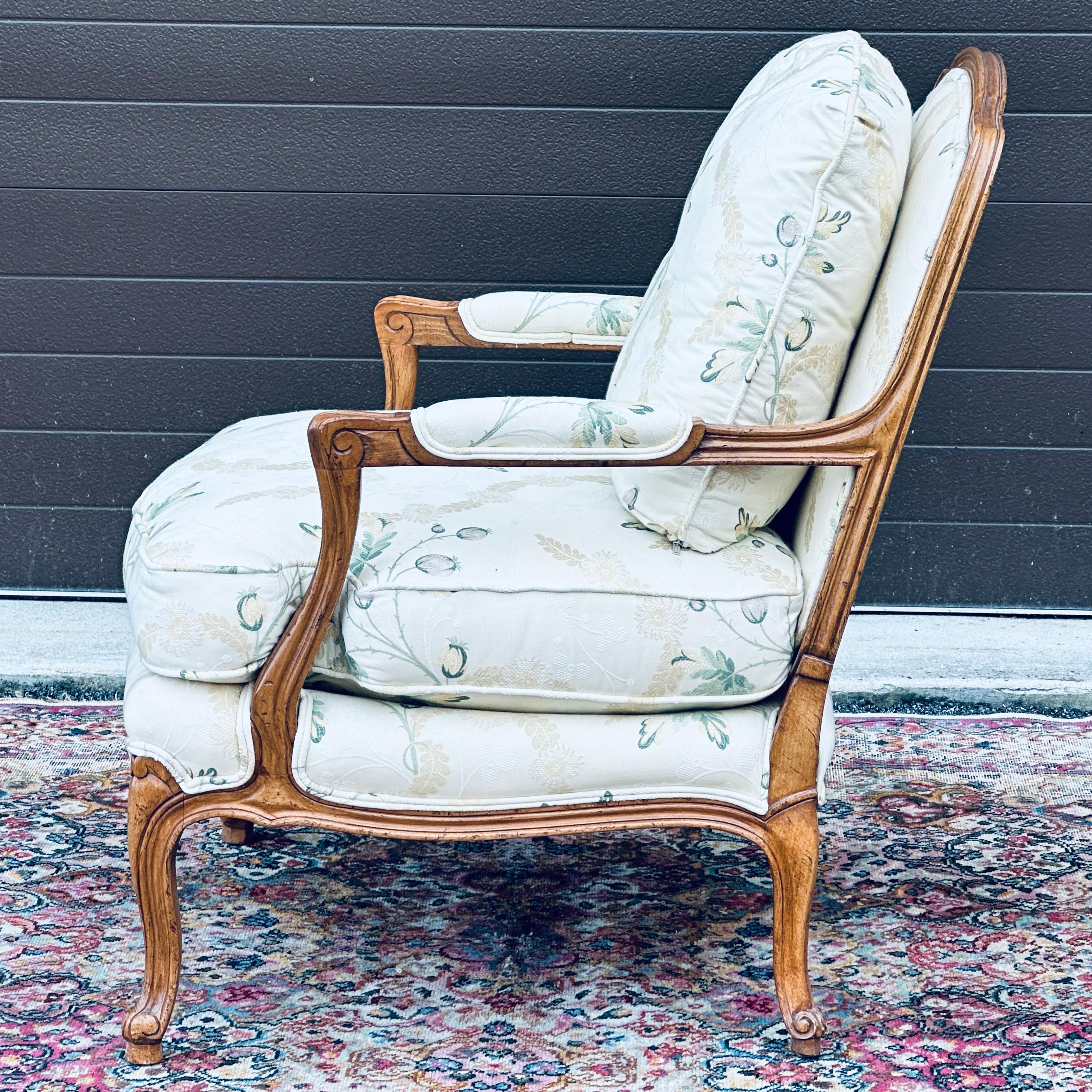 Baker Furniture Co. French Style Carved Open Arm Floral Bergere Chair ...