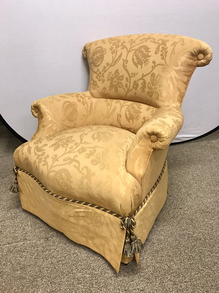 Baker Furniture Damask Skirted Wingback Chair For Sale at 1stDibs