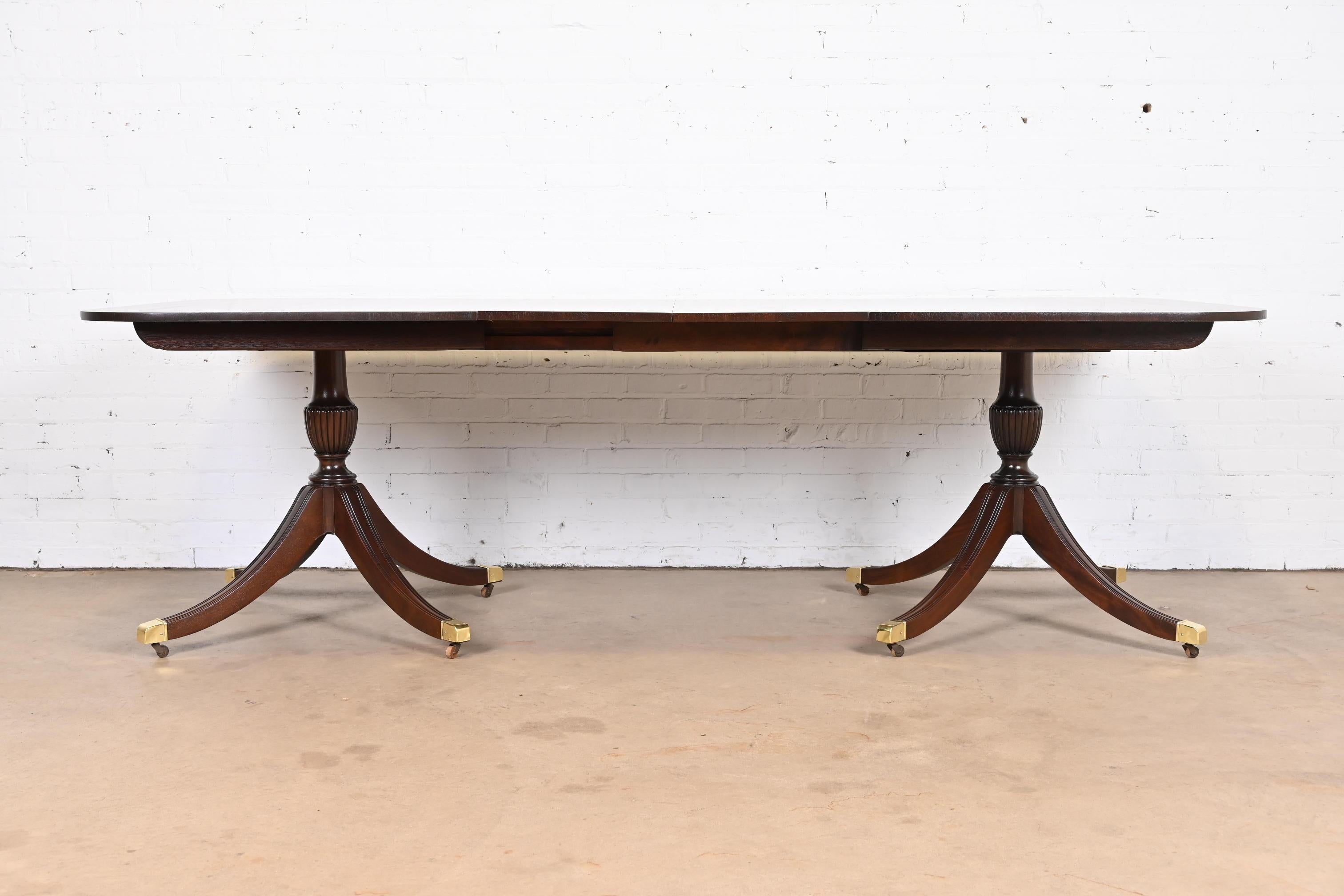 Baker Furniture Georgian Mahogany Double Pedestal Dining Table, Newly ...