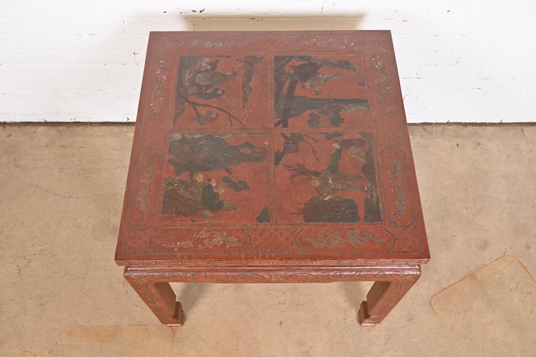 Baker Furniture Hollywood Regency Chinoiserie Carved Red Lacquered Side ...