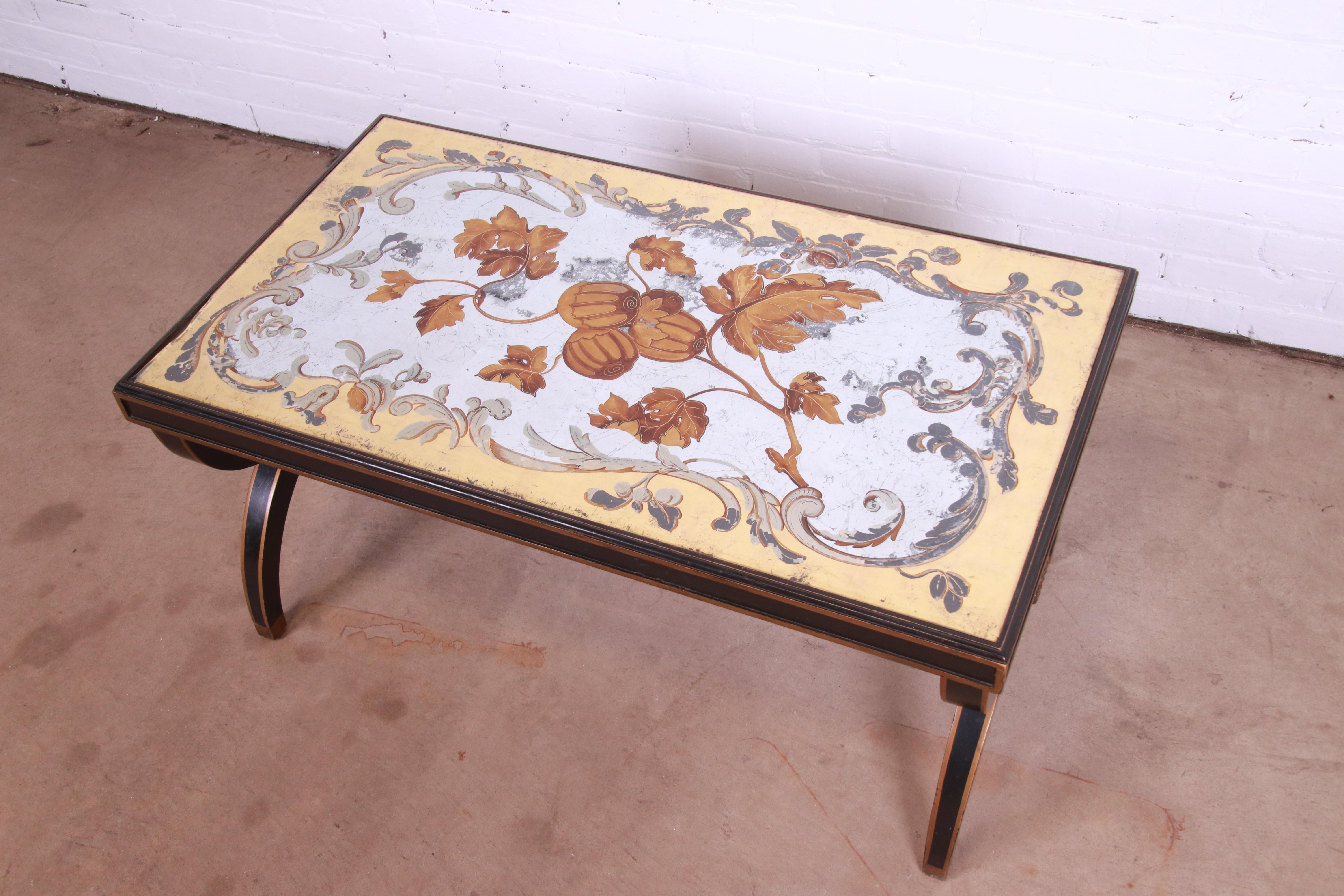 Baker Furniture Hollywood Regency Cocktail Table with Reverse Painted ...