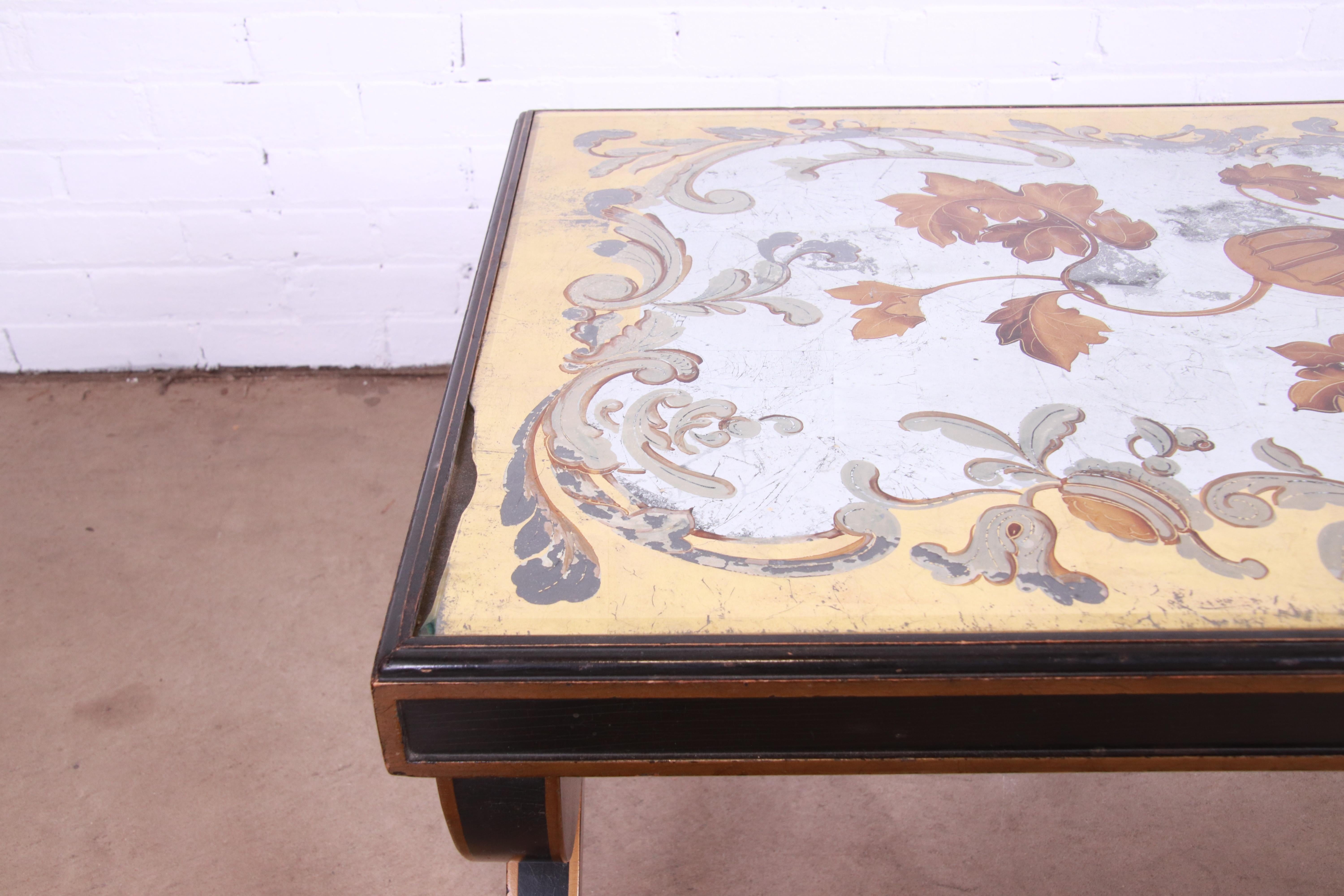 Baker Furniture Hollywood Regency Cocktail Table with Reverse Painted ...