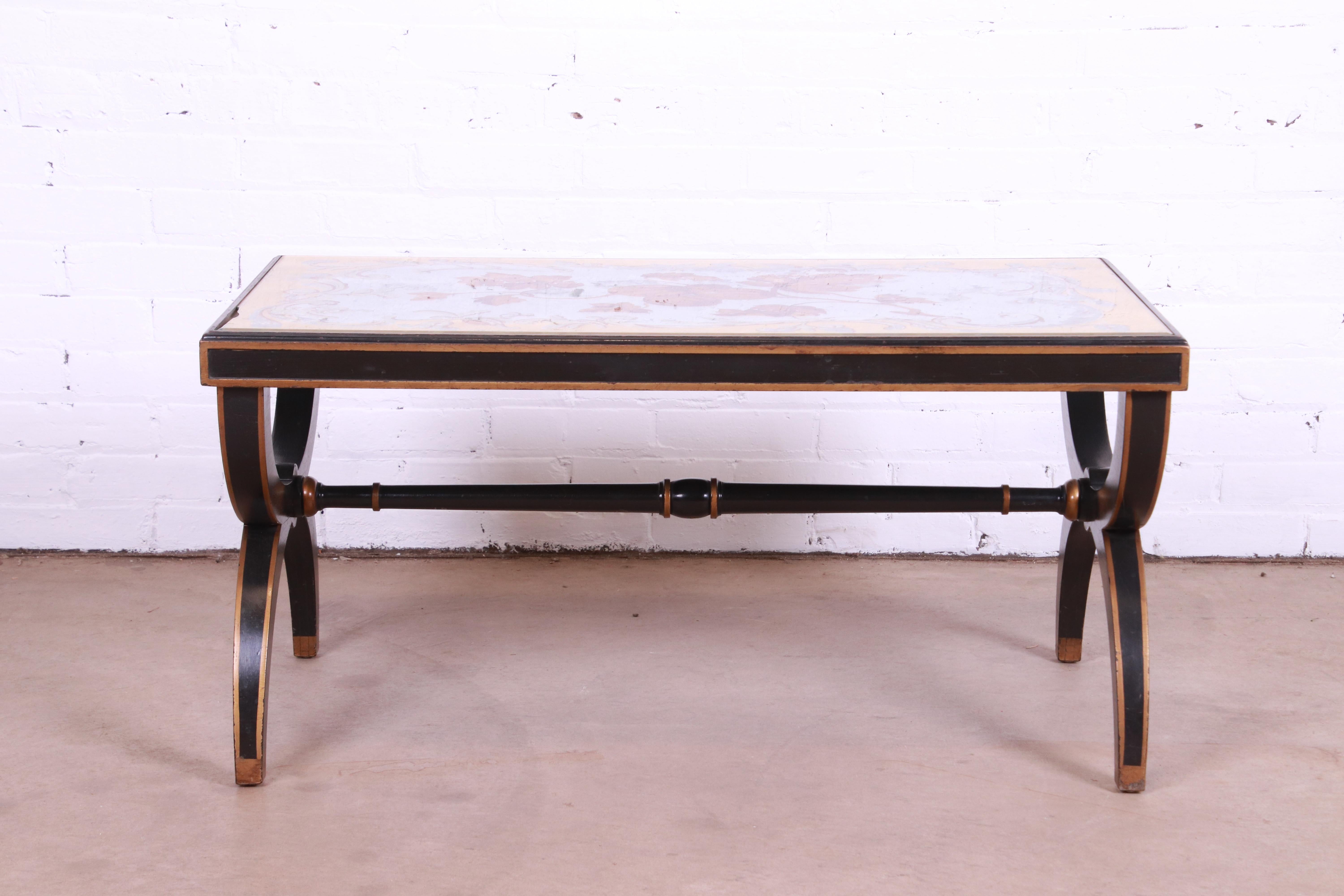 Baker Furniture Hollywood Regency Cocktail Table with Reverse Painted ...