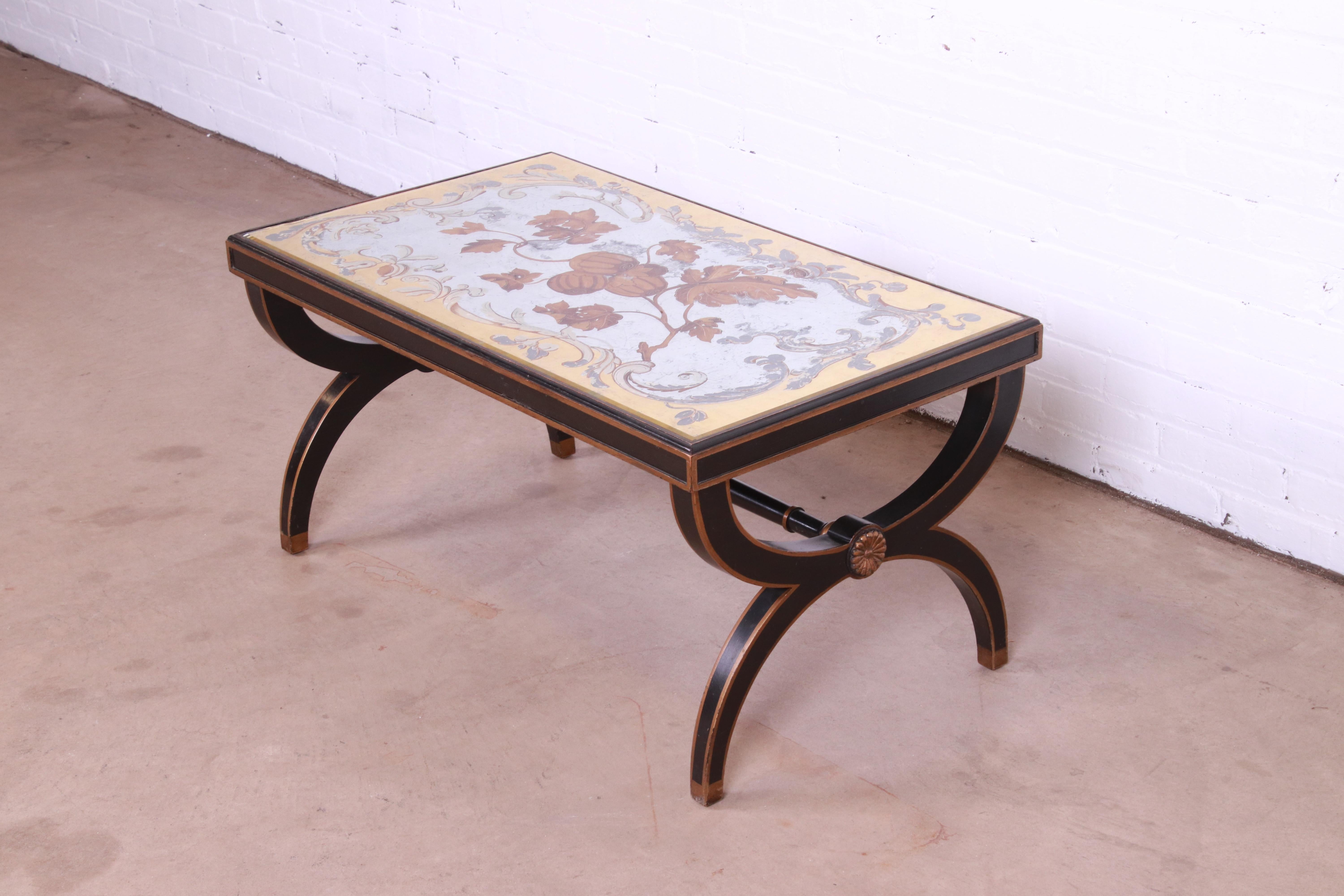 Baker Furniture Hollywood Regency Cocktail Table with Reverse Painted ...