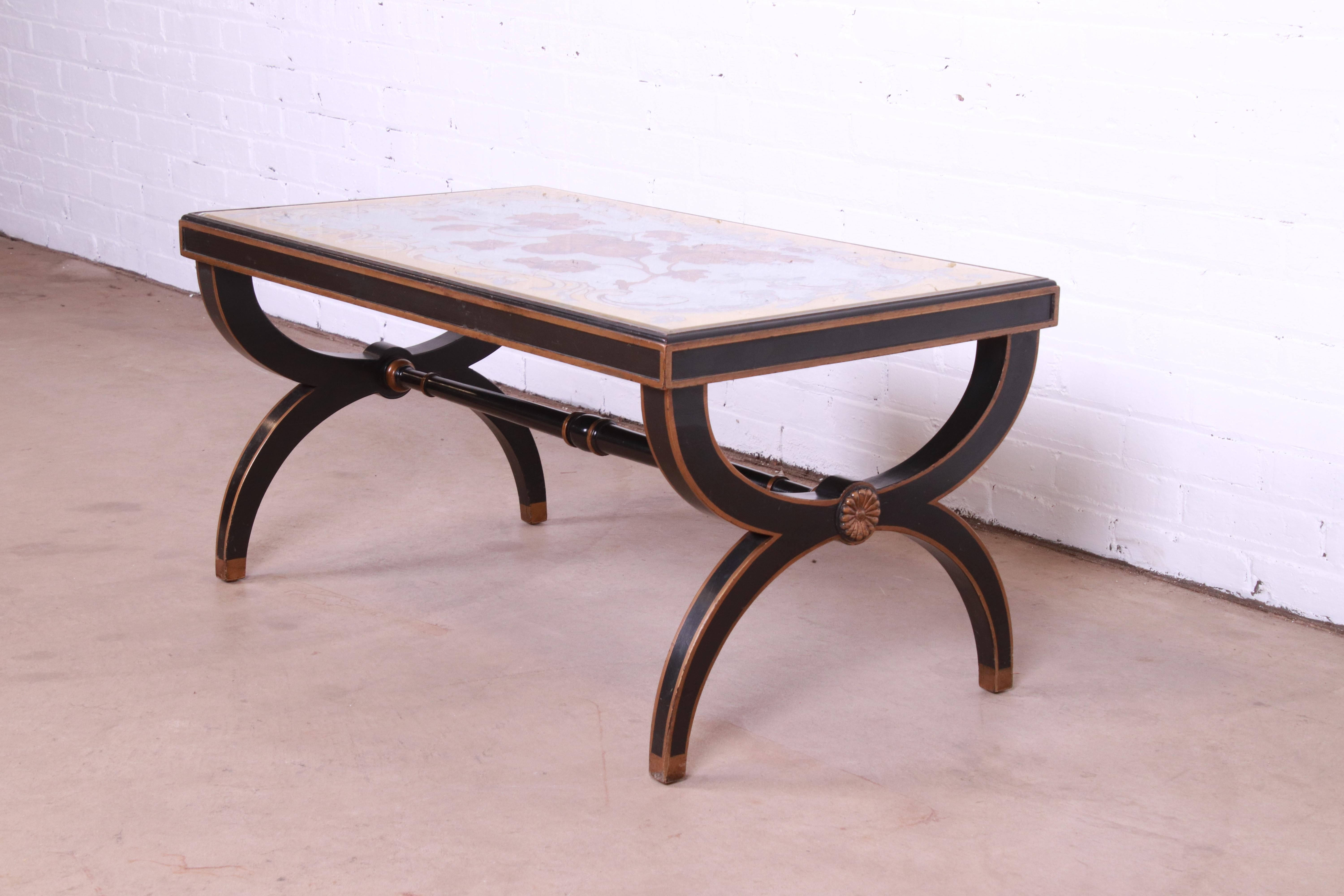 Baker Furniture Hollywood Regency Cocktail Table with Reverse Painted ...