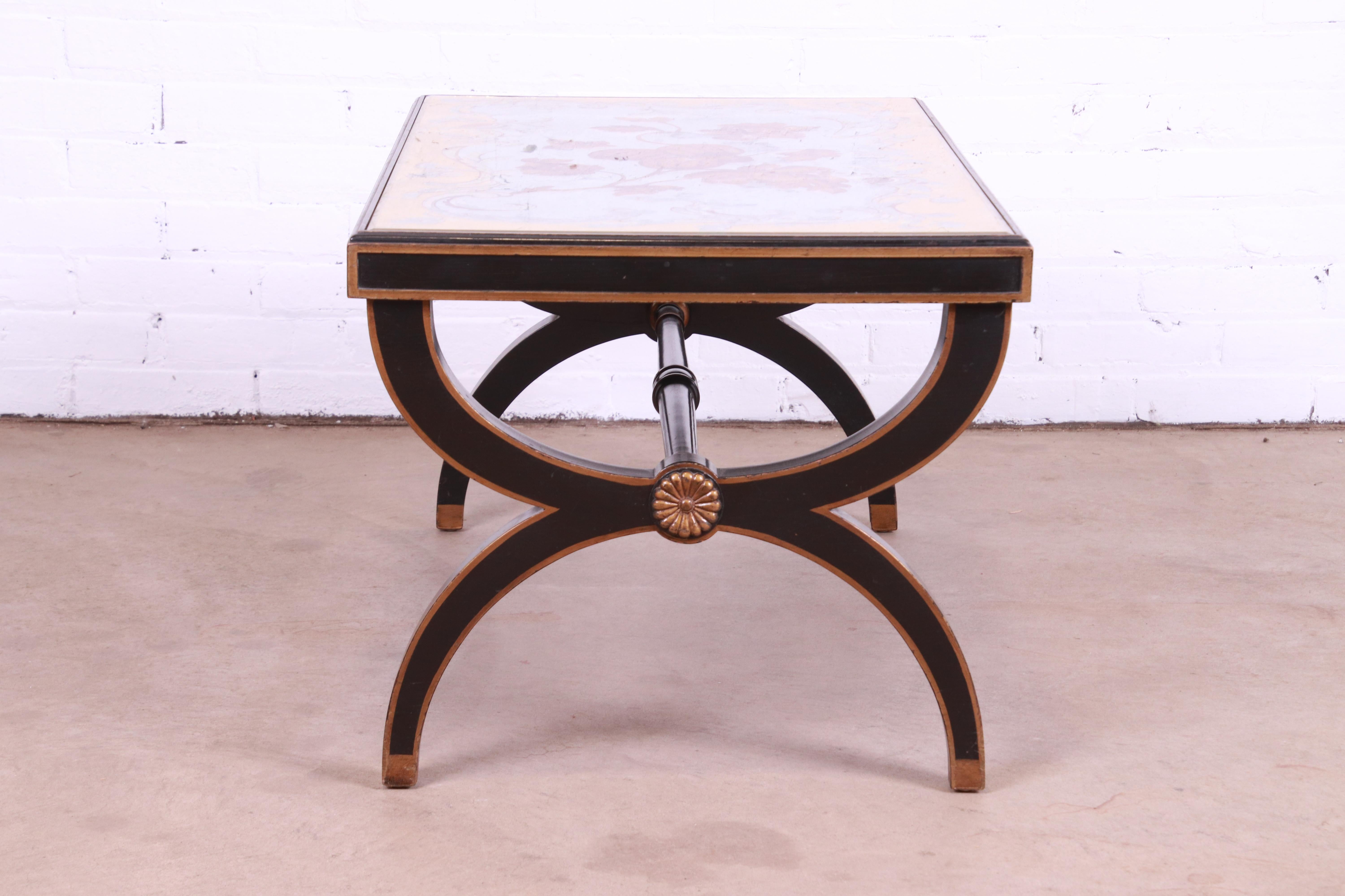 Baker Furniture Hollywood Regency Cocktail Table with Reverse Painted ...