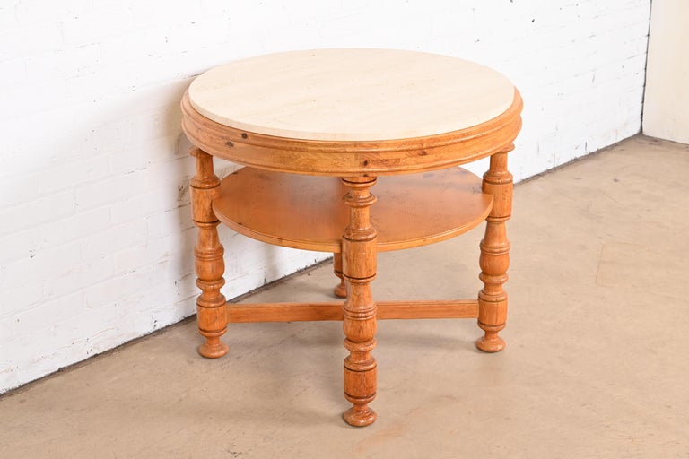 Baker Furniture Italian Provincial Pine Travertine Top Tea Table or ...