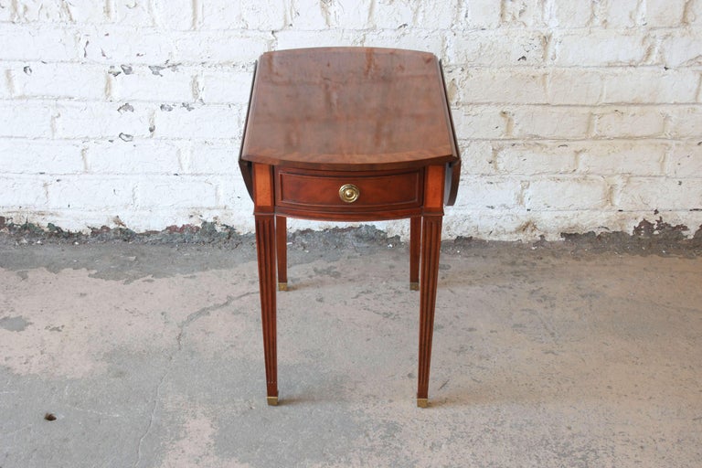 Baker Furniture Mahogany And Inlaid Satinwood Drop Leaf Side Table At