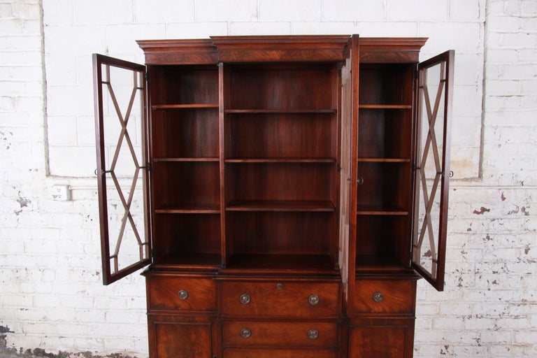 Baker Furniture Mahogany Breakfront Bookcase Cabinet with Secretary ...