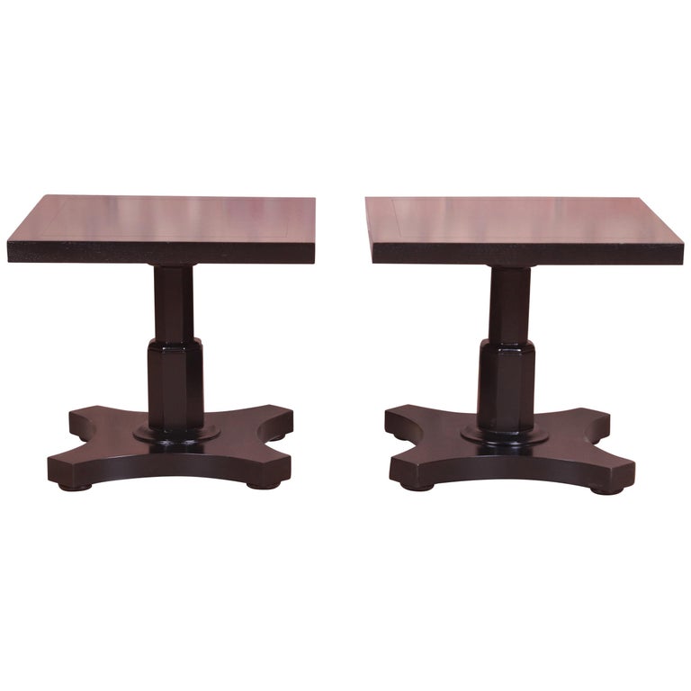 Baker Furniture Midcentury Black Lacquered Pedestal Side Tables ...