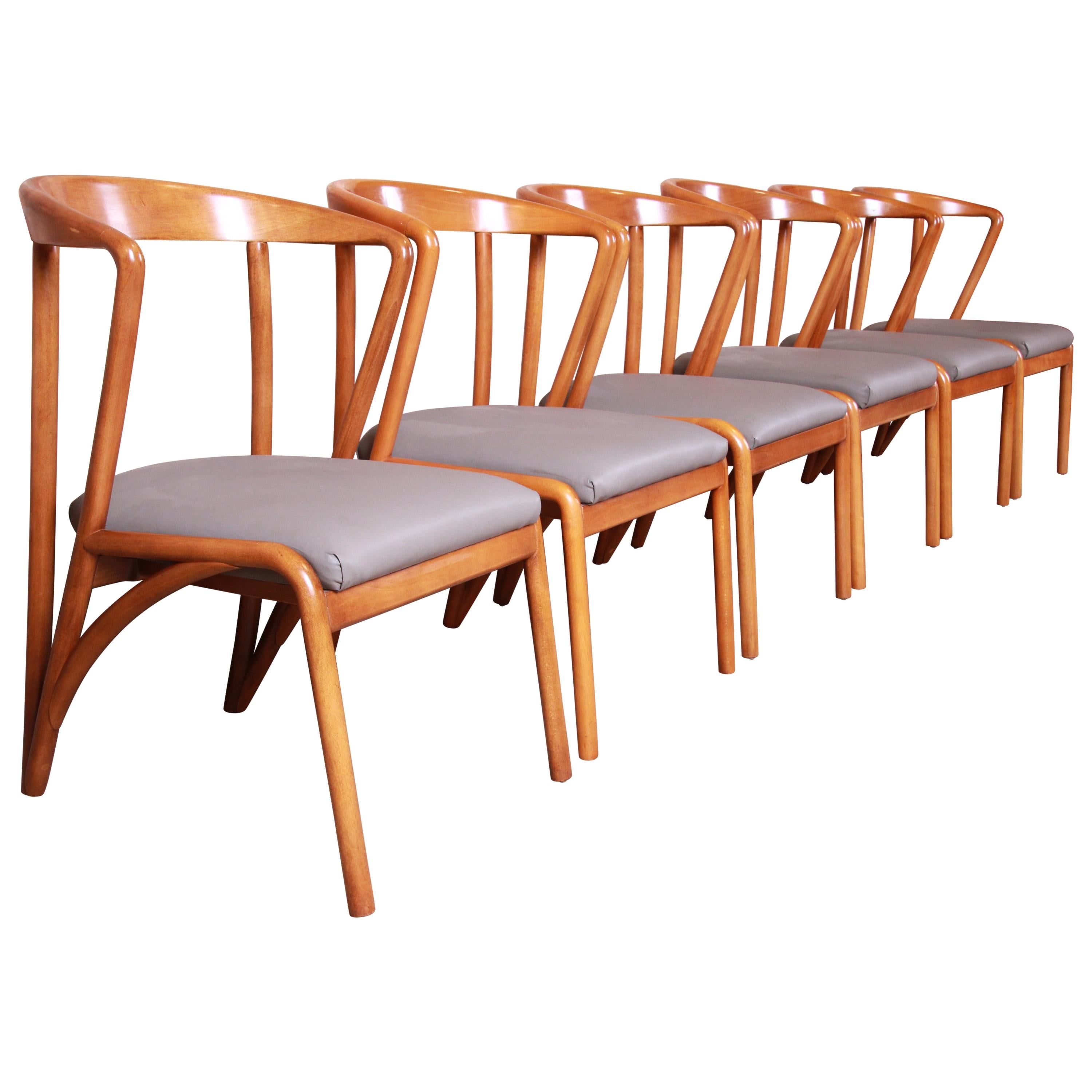 Baker Furniture Mid-Century Modern Sculpted Maple Dining Chairs, Set of ...