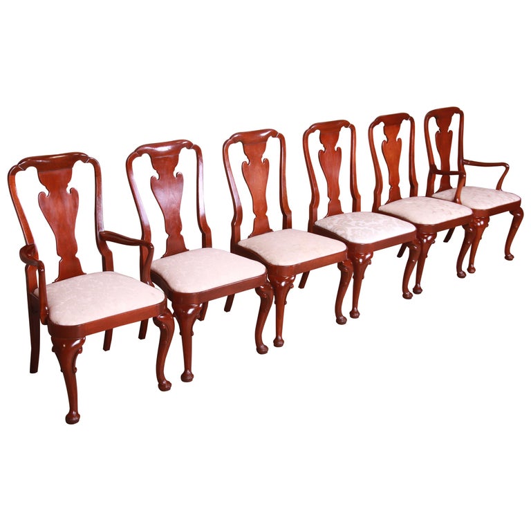 Baker Furniture Queen Anne Carved Mahogany Dining Chairs, Set of Six ...