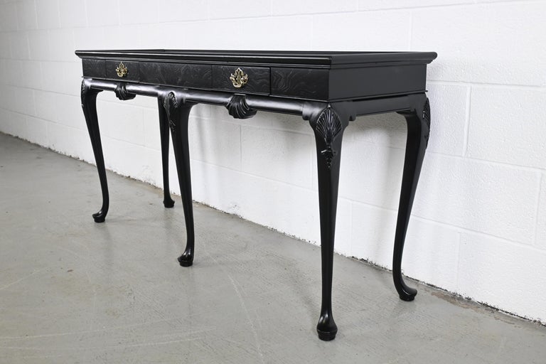 Baker Furniture Queen Anne Style Black Lacquered Console Table, Newly ...