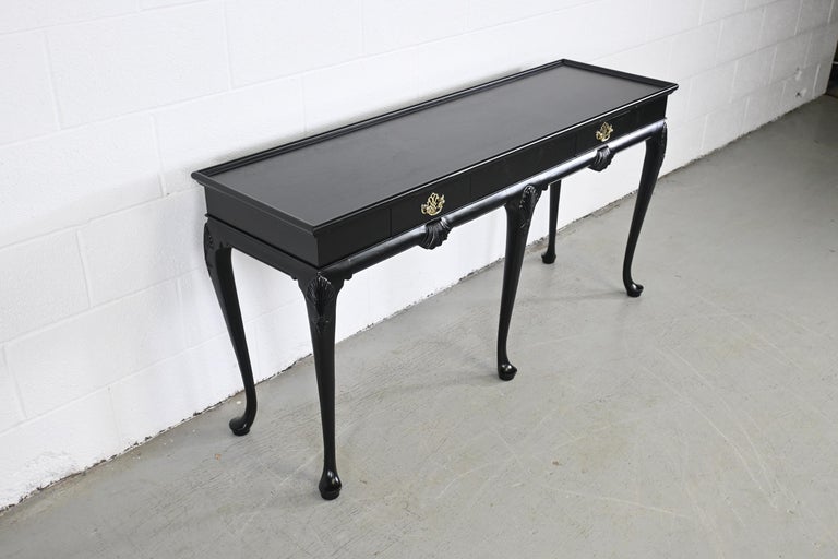Baker Furniture Queen Anne Style Black Lacquered Console Table, Newly ...