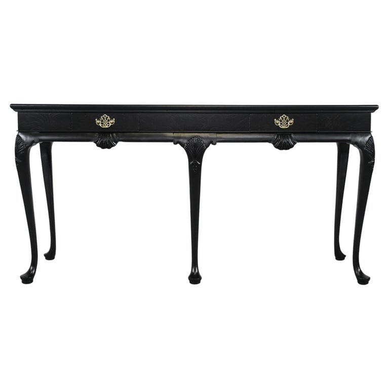 Baker Furniture Queen Anne Style Black Lacquered Console Table, Newly ...