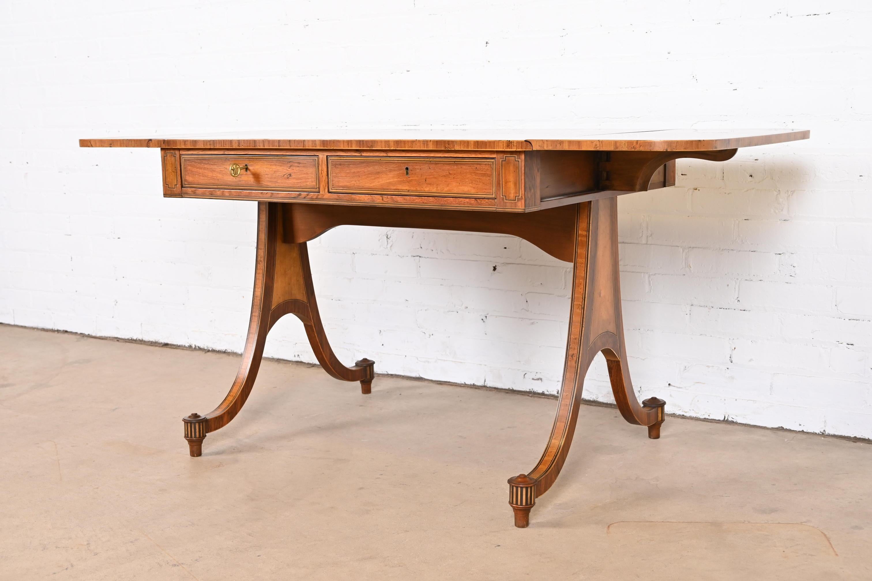 Baker Furniture Regency Inlaid Walnut Writing Desk or Console Table at ...