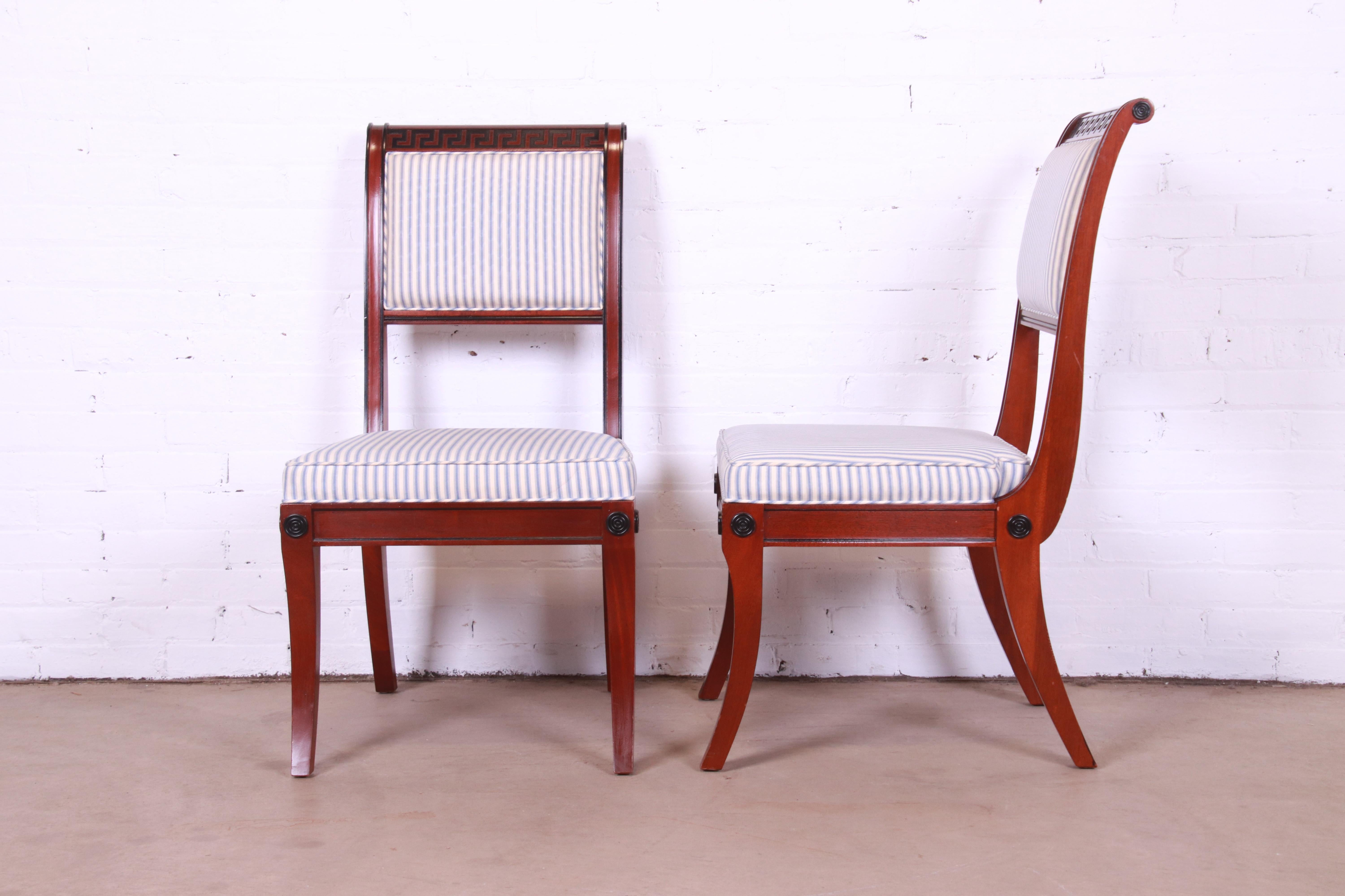 Baker Furniture Regency Mahogany and Ebonized Greek Key Dining Chairs ...