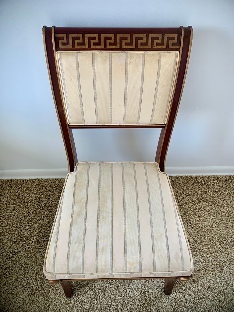 Baker Furniture Regency Mahogany and Giltwood Greek Key Upholstered ...