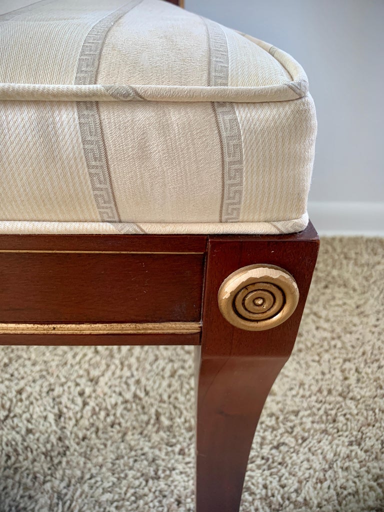 Baker Furniture Regency Mahogany and Giltwood Greek Key Upholstered ...