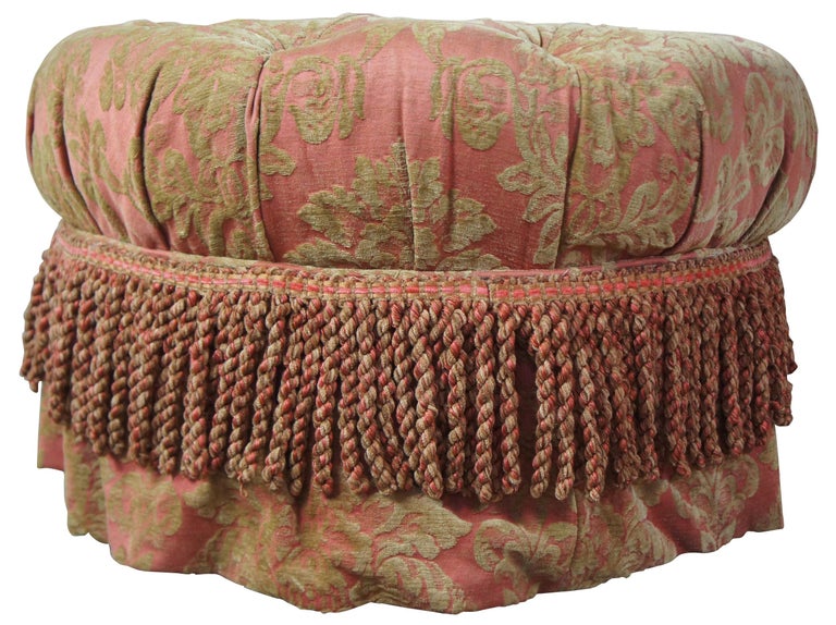 Baker Furniture Round Tufted Ottoman Traditional French Pouf Rolling ...