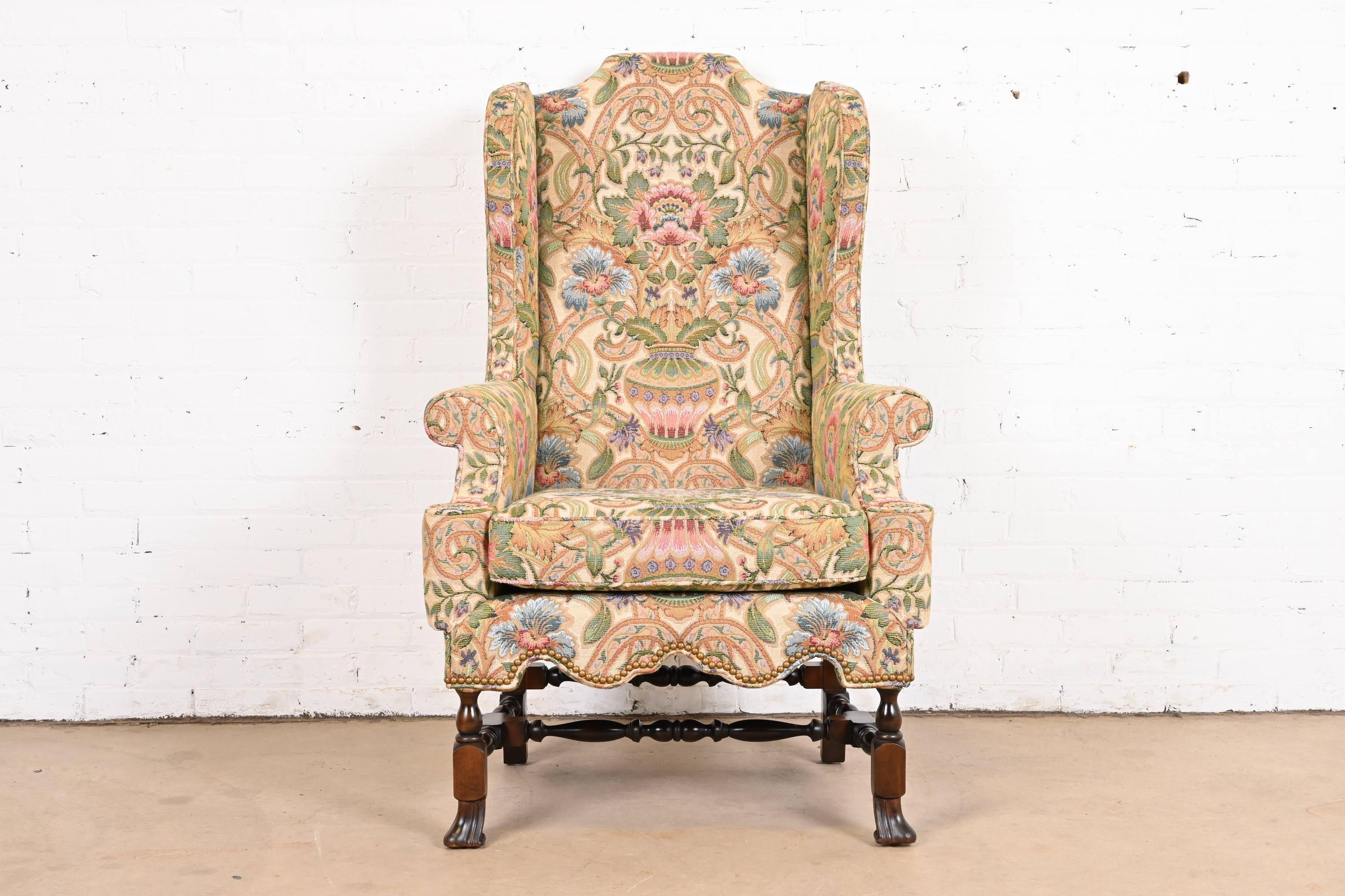 Baker Furniture William and Mary Upholstered Wingback Library Chair at ...