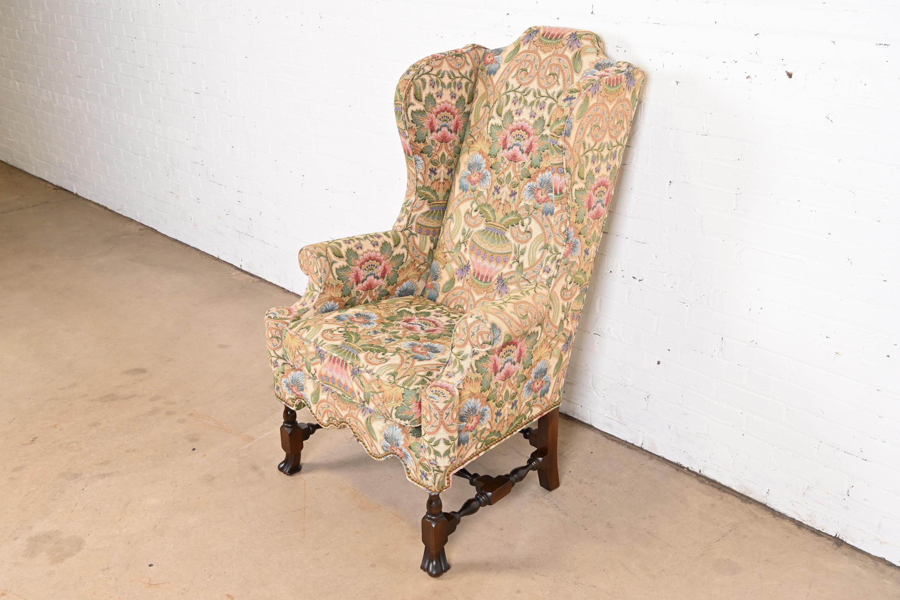 Baker Furniture William and Mary Upholstered Wingback Library Chair at ...